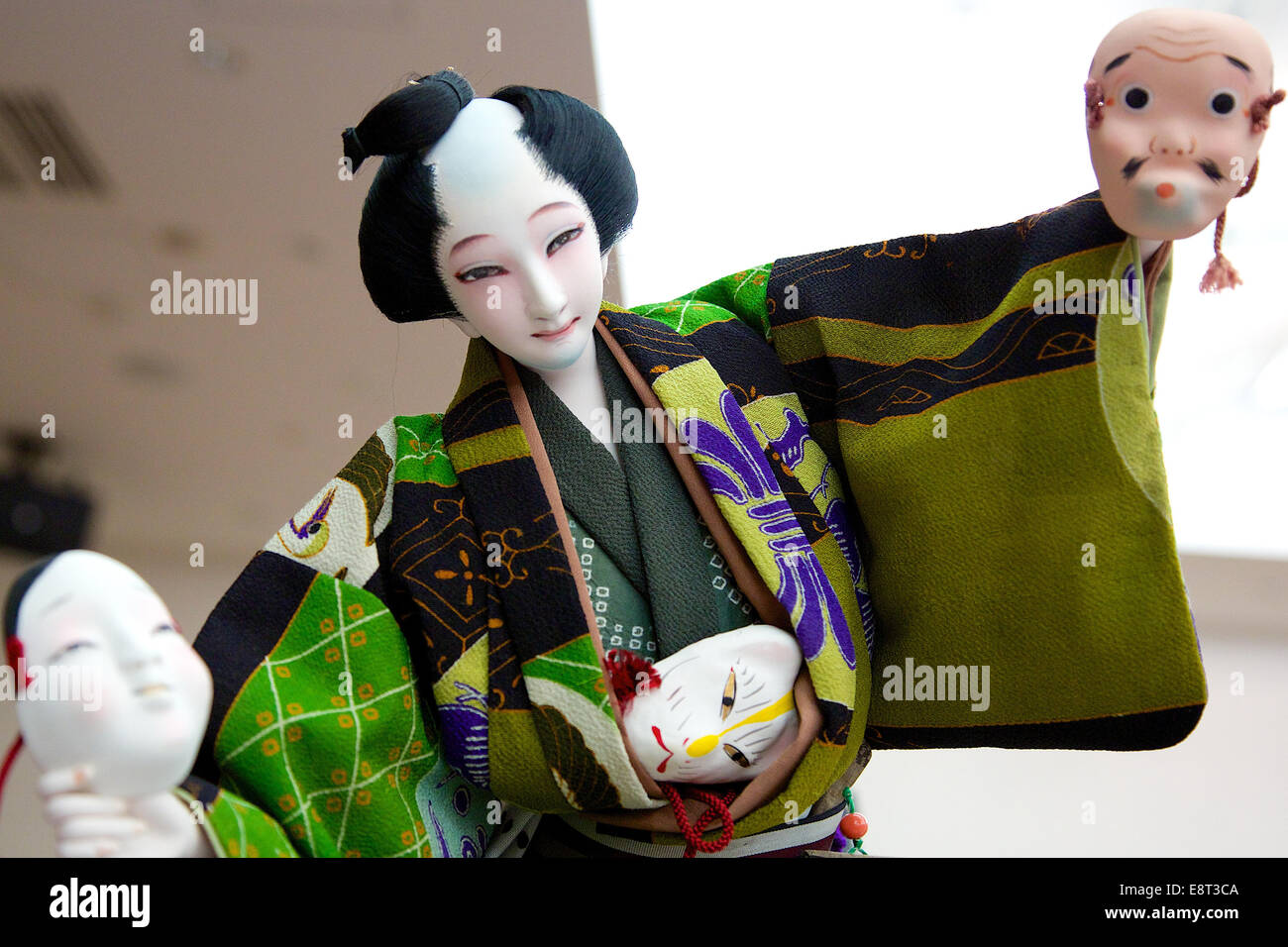 Japanese dolls dressed in traditional wear of the Edo era are displayed ...