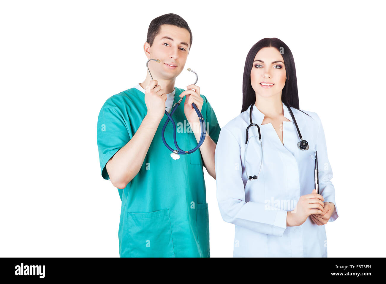 smiling cute doctors on white background Stock Photo - Alamy