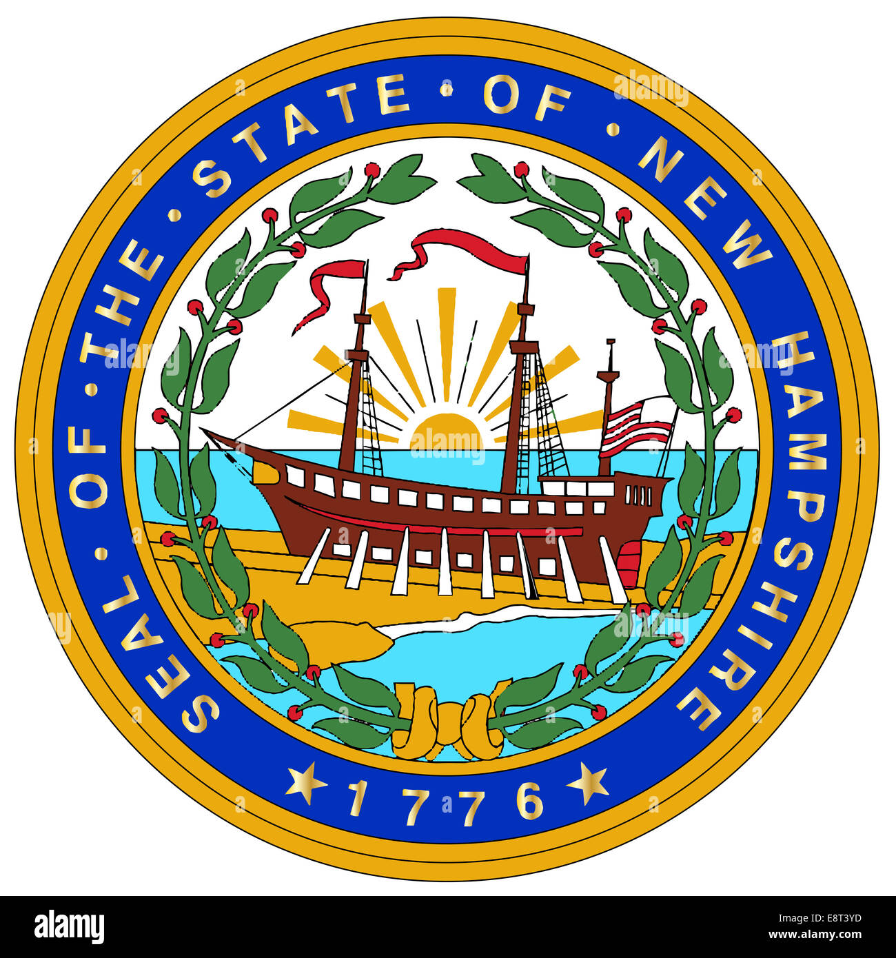 The state seal of the US state of New Hampshire over a white background ...