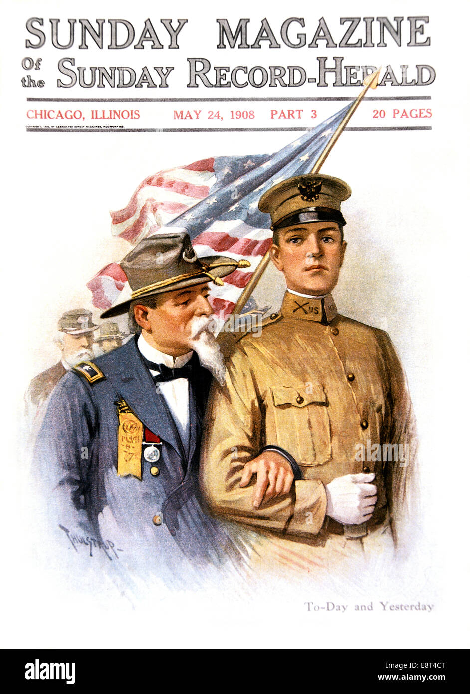 ELDERLY CIVIL WAR VETERAN HOLDING ONTO ARM OF 1908 USA ARMY OFFICER ...