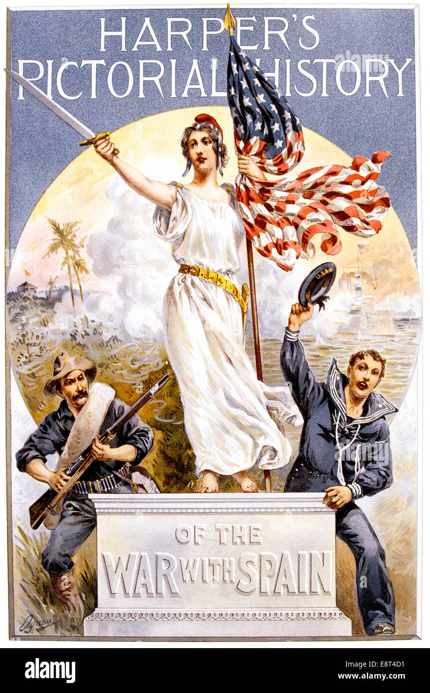 1898 HARPER'S PICTORIAL HISTORY COVER LIBERTY WITH FLAG SOLDIER SAILOR ...