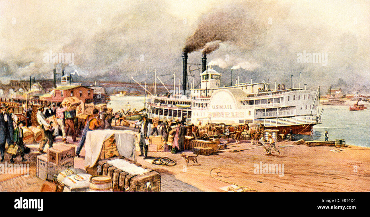 1870s ST. LOUIS MISSOURI MISSISSIPPI RIVER LEVEE LOADED WITH GOODS AND ...