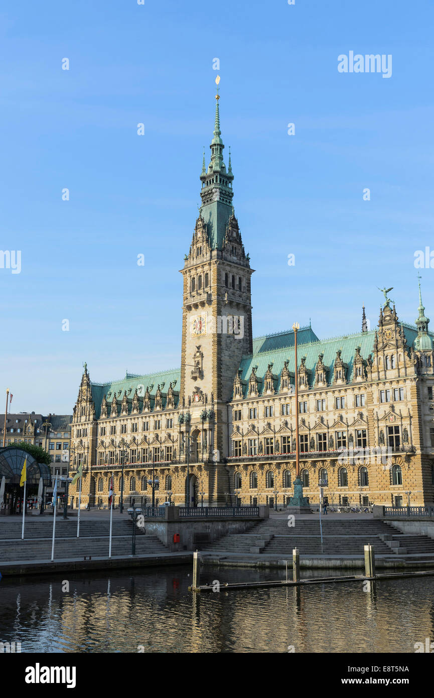 Hamburg Town Hall, in front the Kleine Alster canal, Hamburg, Germany ...