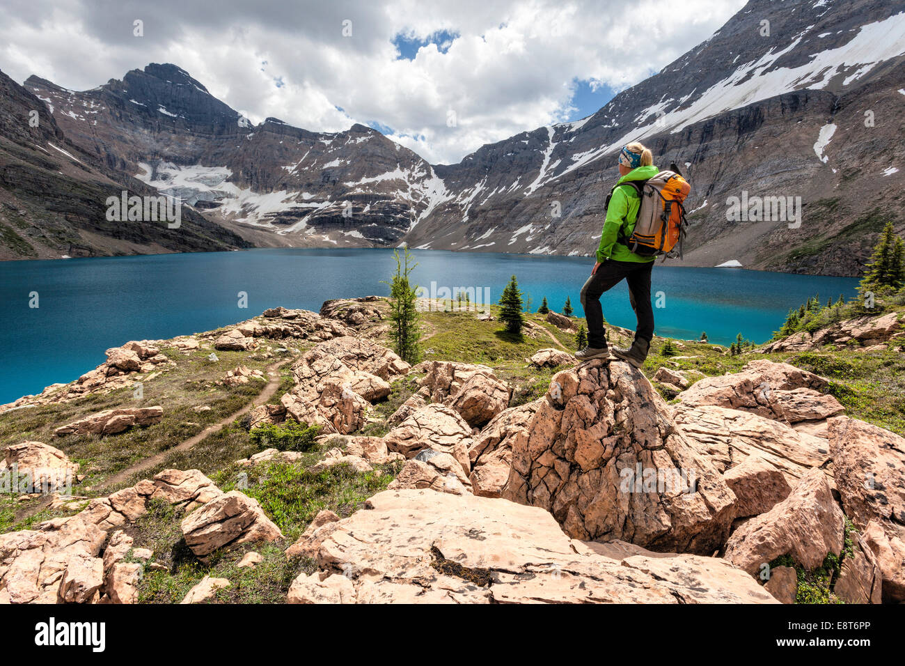 Hiker at Lake McArthur, Yoho National Park, British Columbia, Canada ...