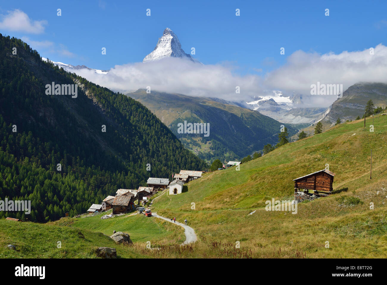 Matterhorn with Findeln village in the foreground, Zermatt, Valais ...