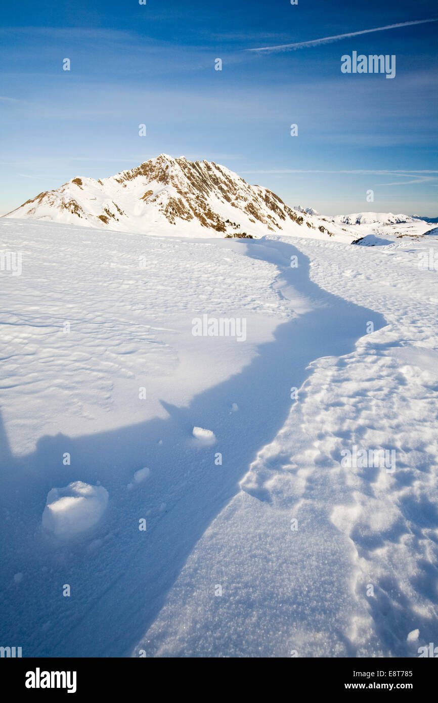 Wind pressed snow pack, Kleiner Rettenstein Mountain, Thurn Pass, Tyrol ...