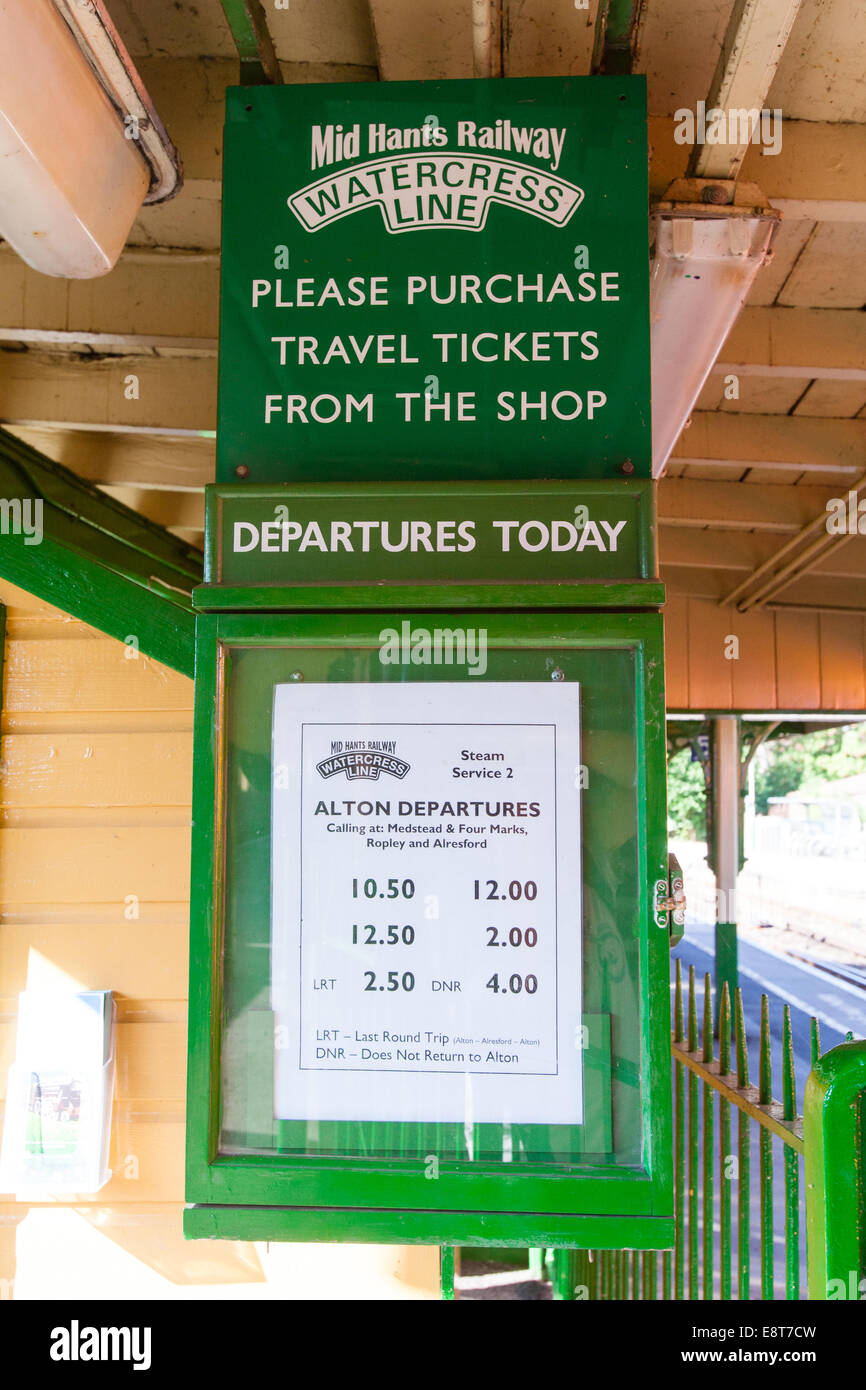 Watercress line departures sign, Alton train station, Hampshire ...