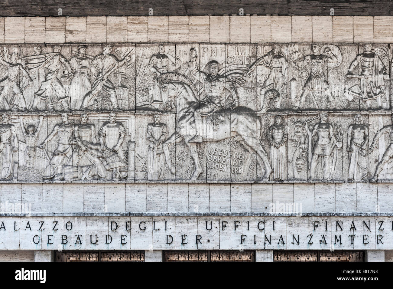 Monumental frieze, Mussolini as a Roman emperor on horseback, Casa del ...