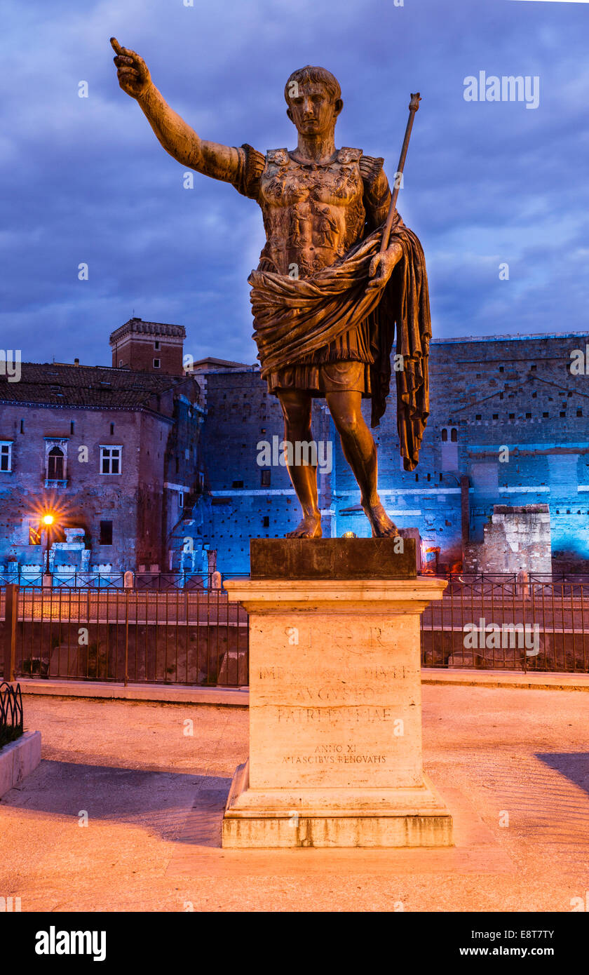 Statue of emperor Caesar Augustus, bronze statue on the Via Dei Fori ...