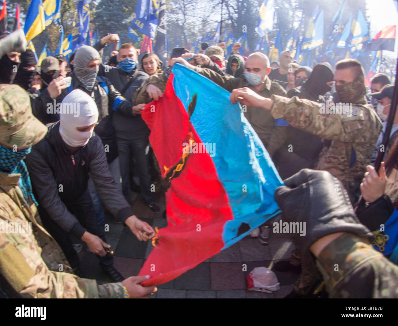 Ukraine Protest 2014 Flag Donetsk Rally Demands Referendum On Joining