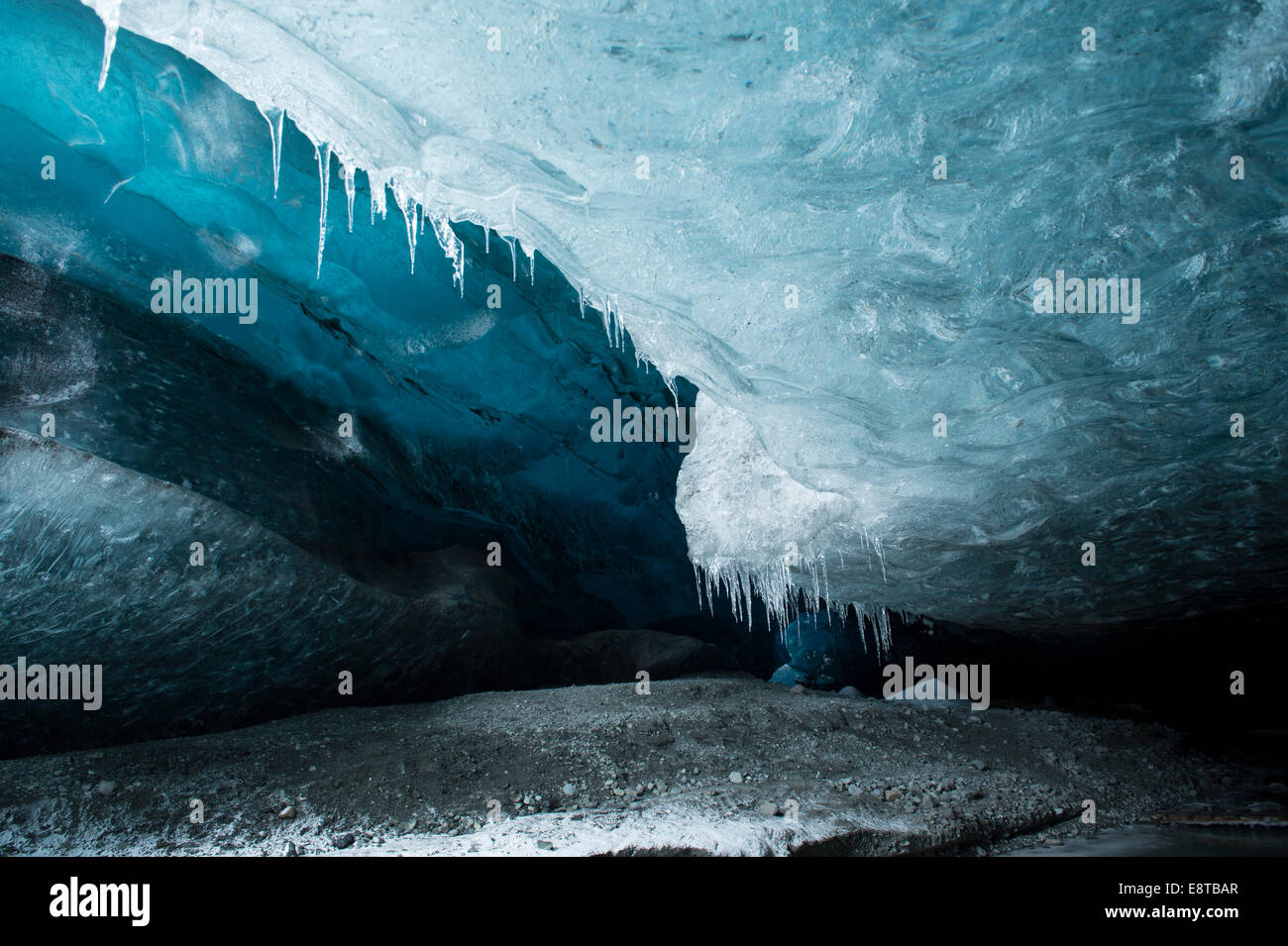 Icicles hanging from ice cave ceiling, Vatnajokull, Austurland, Iceland ...