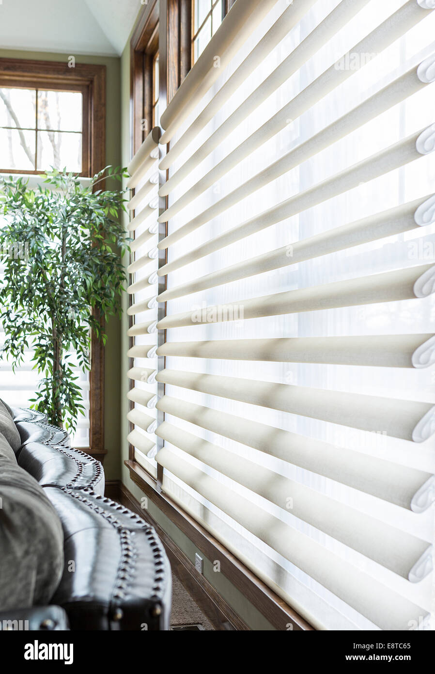 Blinds on window in living room Stock Photo - Alamy
