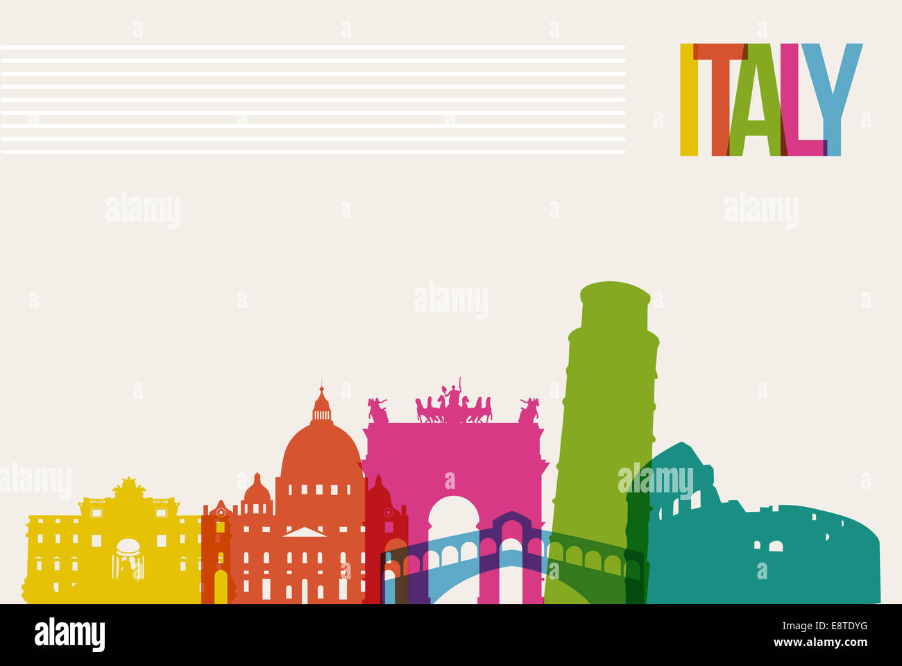 Travel Italy famous landmarks skyline multicolored design background ...