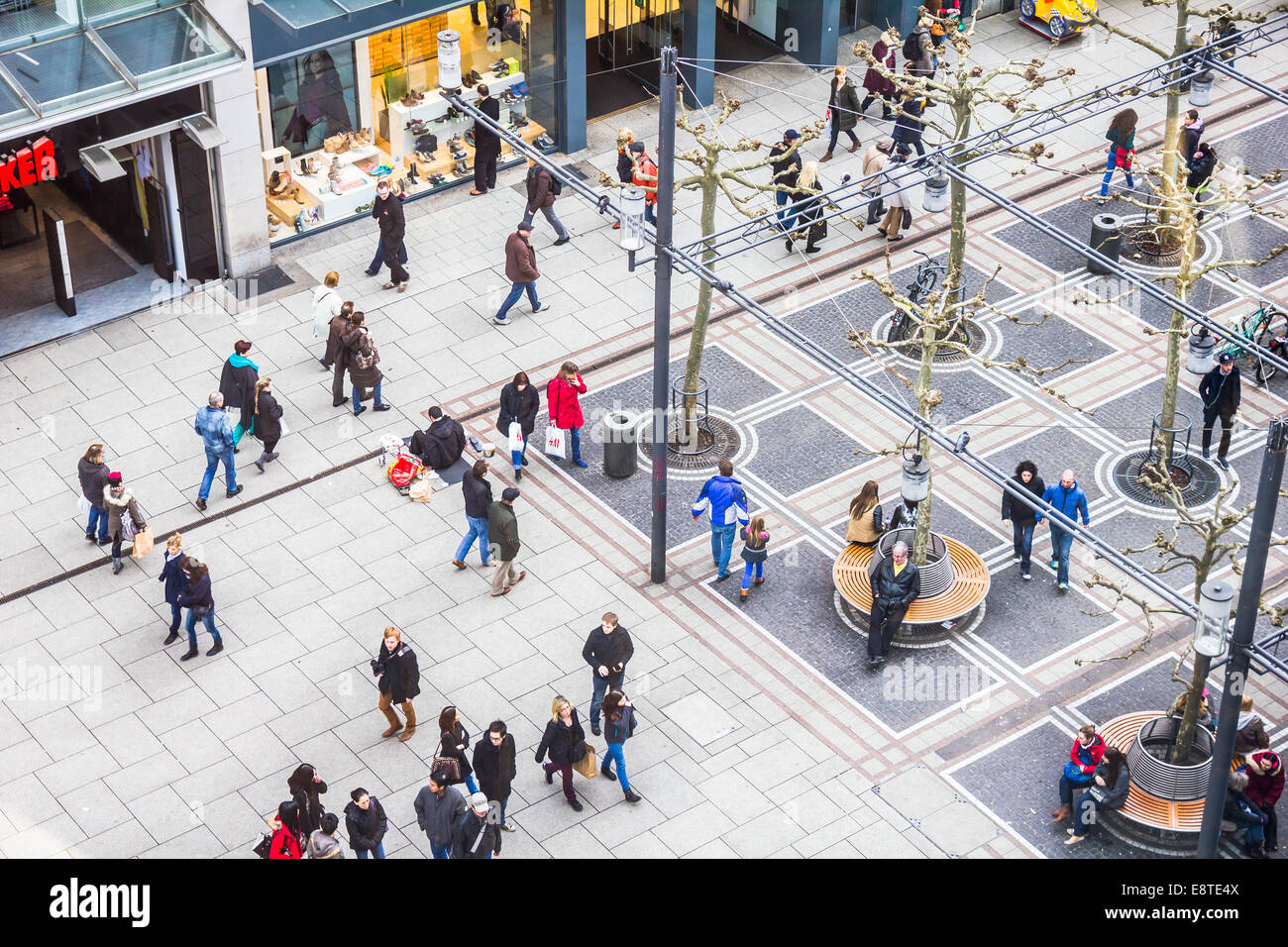 People walking along the Zeil street in Frankfurt, Germany. The place ...