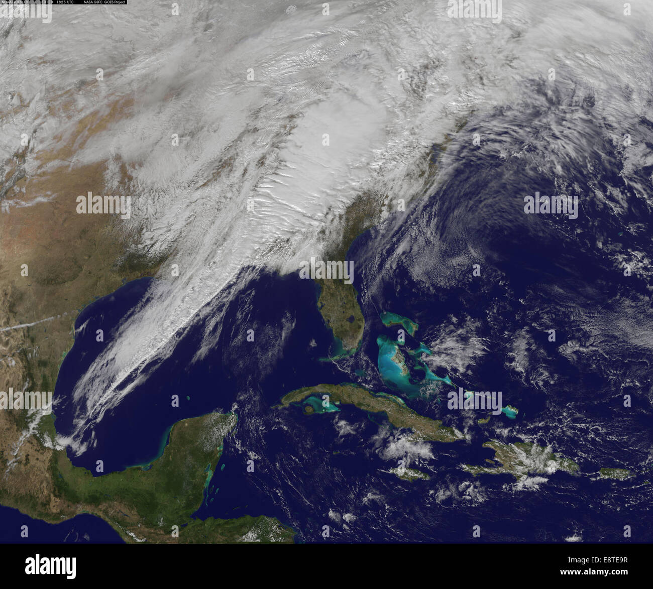 A satellite image reveals a severe weather system affecting the eastern ...