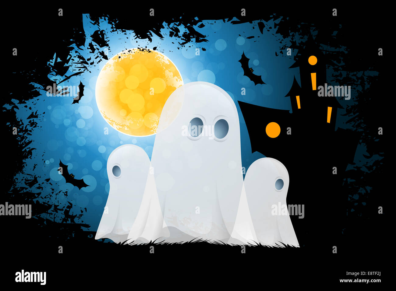 Halloween Poster with Ghosts and Haunted House Stock Photo - Alamy