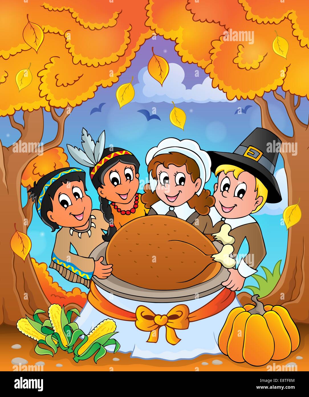 Thanksgiving pilgrim theme 6 - picture illustration Stock Photo - Alamy