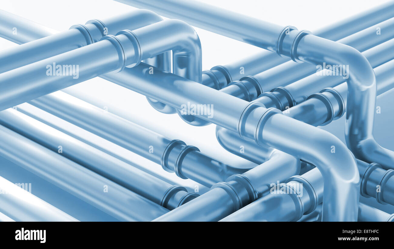 Modern industrial blue metal pipeline fragment. 3d render illustration ...