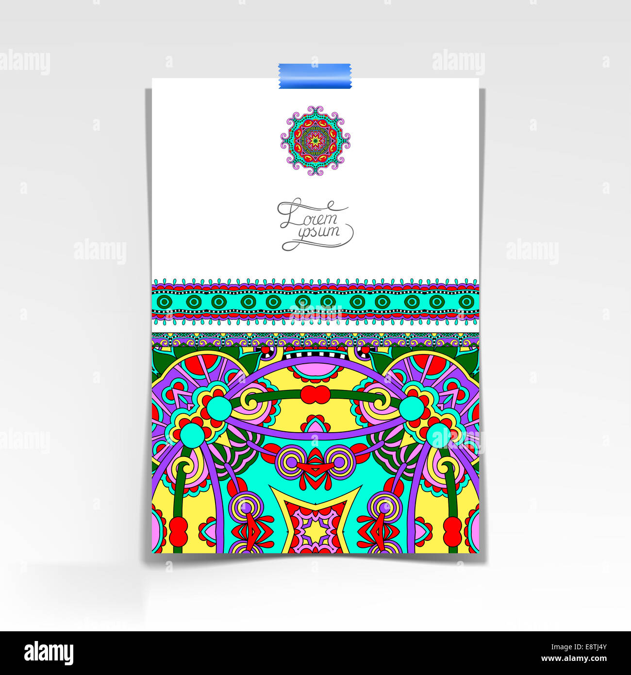 decorative sheet of paper with oriental floral design and place Stock ...