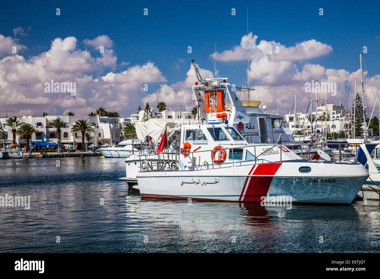 Two Tunisian Garde Nationale patrol boats moored in the marina at Port ...