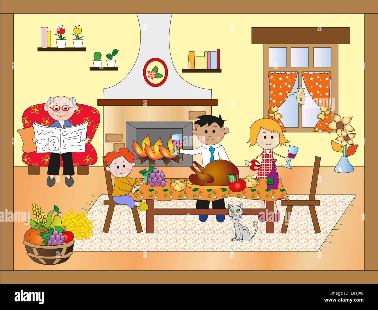 illustration with happy family for thanksgiving Stock Photo - Alamy