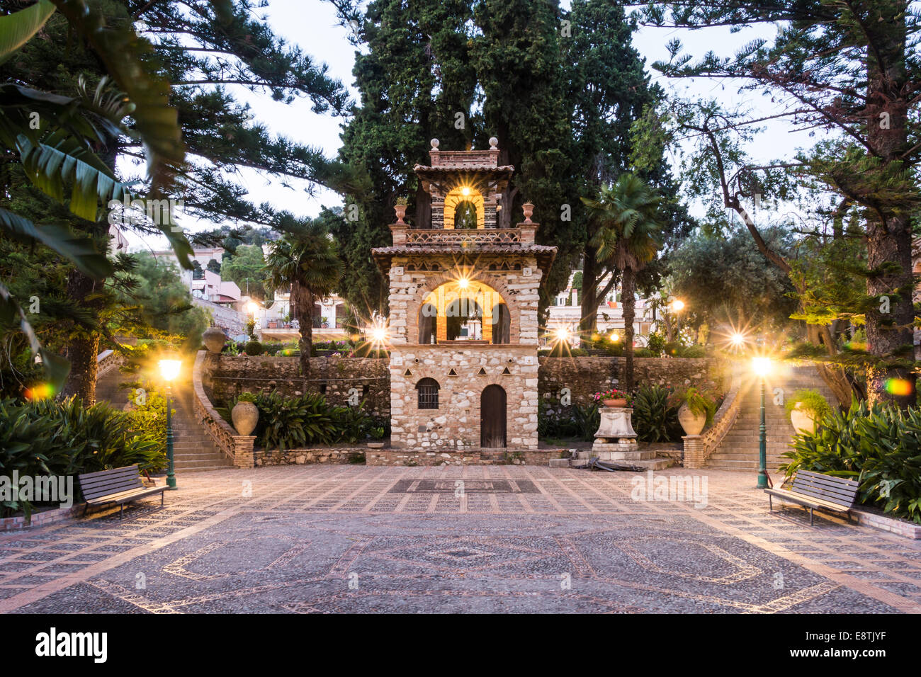 Historic building in Taormina city garden Stock Photo - Alamy
