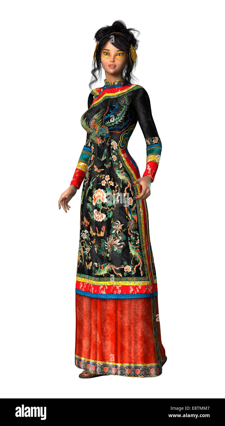 3D digital render of a beautiful smiling princess of China isolated on ...