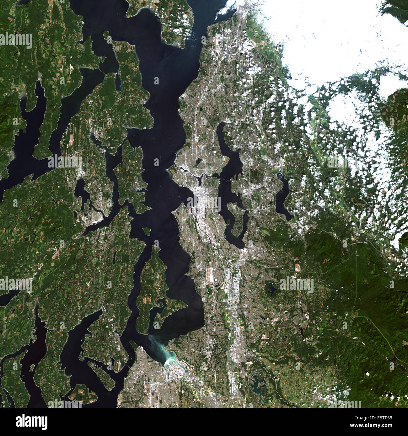 A Landsat 7 satellite image of Seattle, Washington, captured on August ...