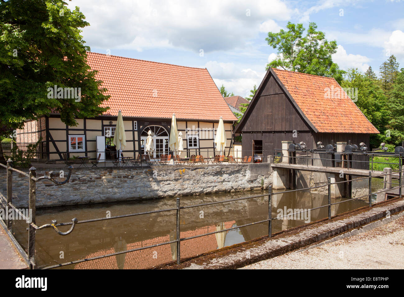 Water mill, river Ems, Rheda Castle, Rheda-Wiedenbrueck, Muensterland ...