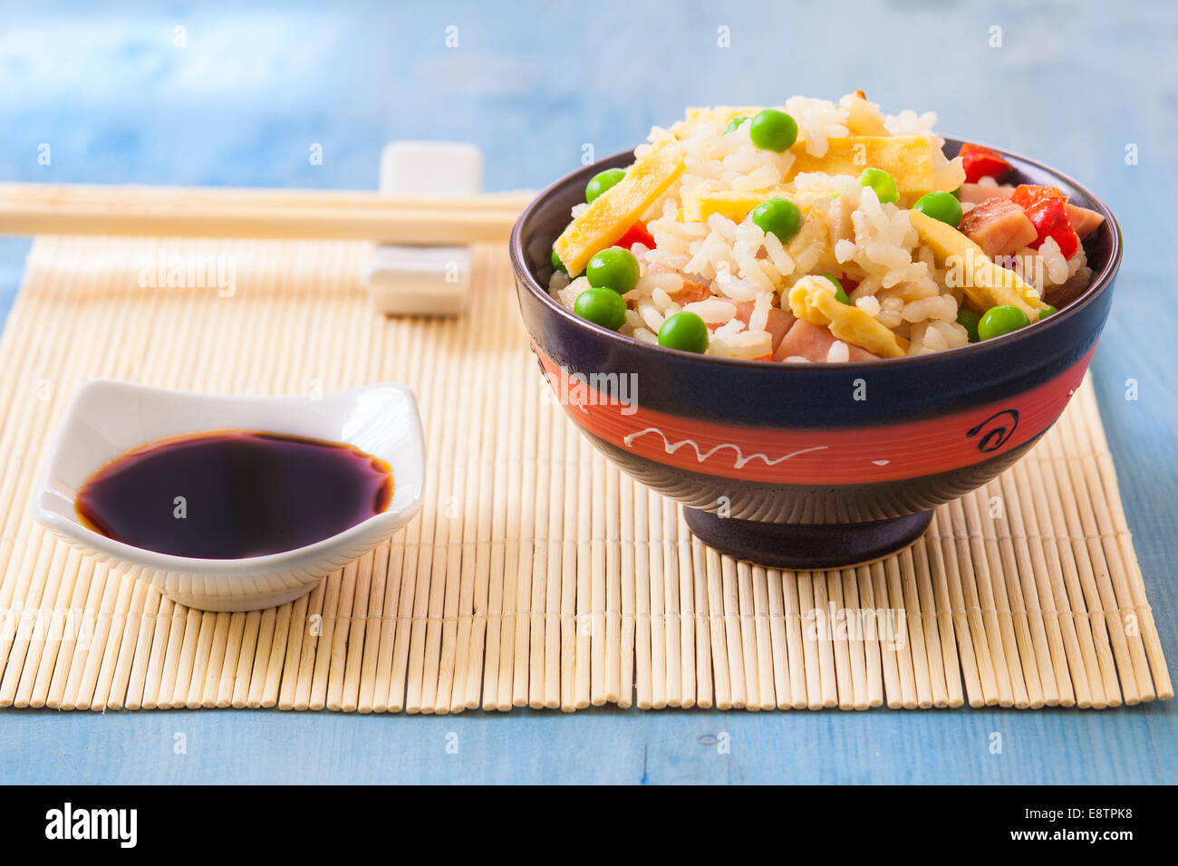 chinese fried rice with peas on white plate Stock Photo - Alamy