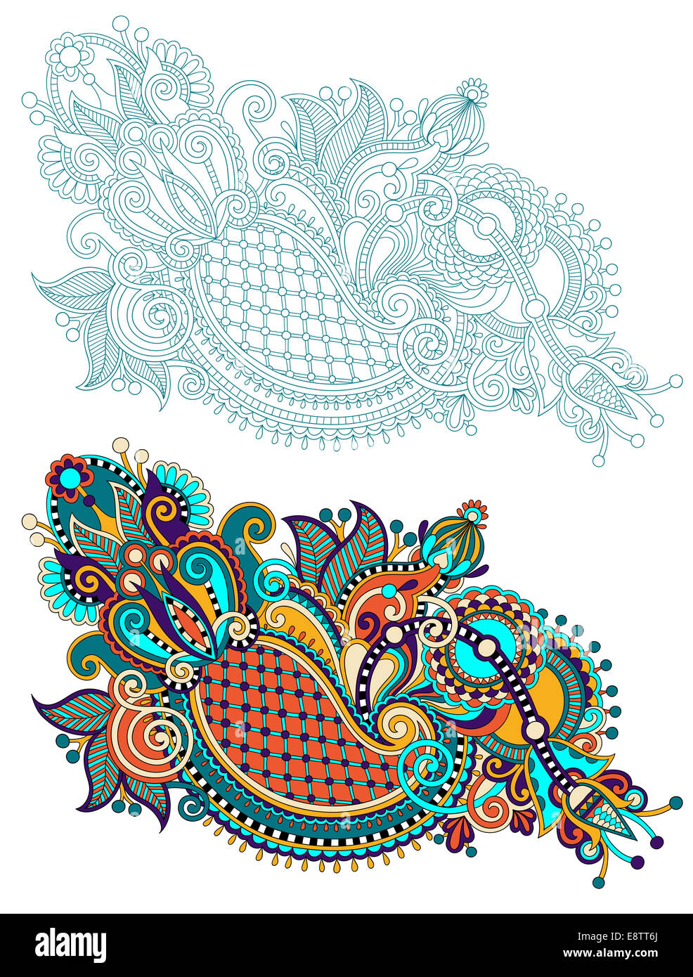 original hand draw line art ornate flower design. Ukrainian trad Stock ...