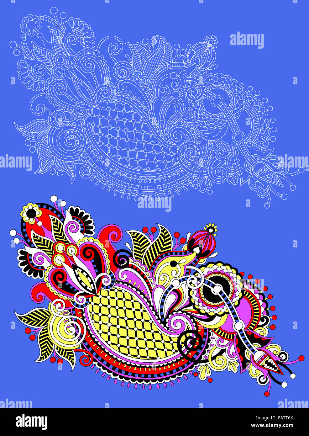 original hand draw line art ornate flower design. Ukrainian trad Stock ...