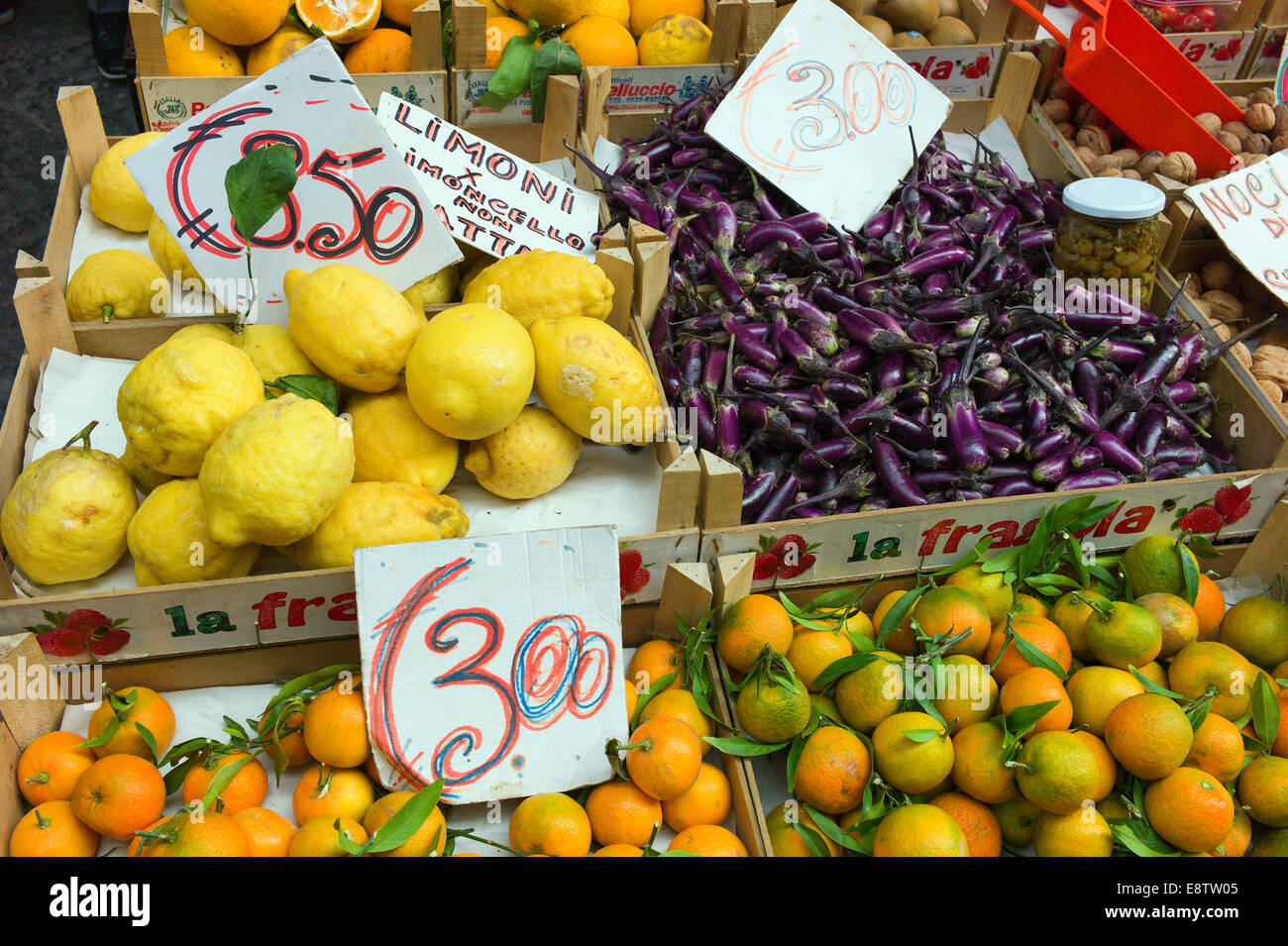 Fresh fruit and vegetables for sale on a street market stall in ...