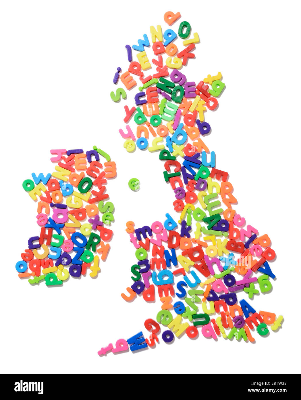 Map of the UK made from magnetic alphabet fridge letters Stock Photo ...