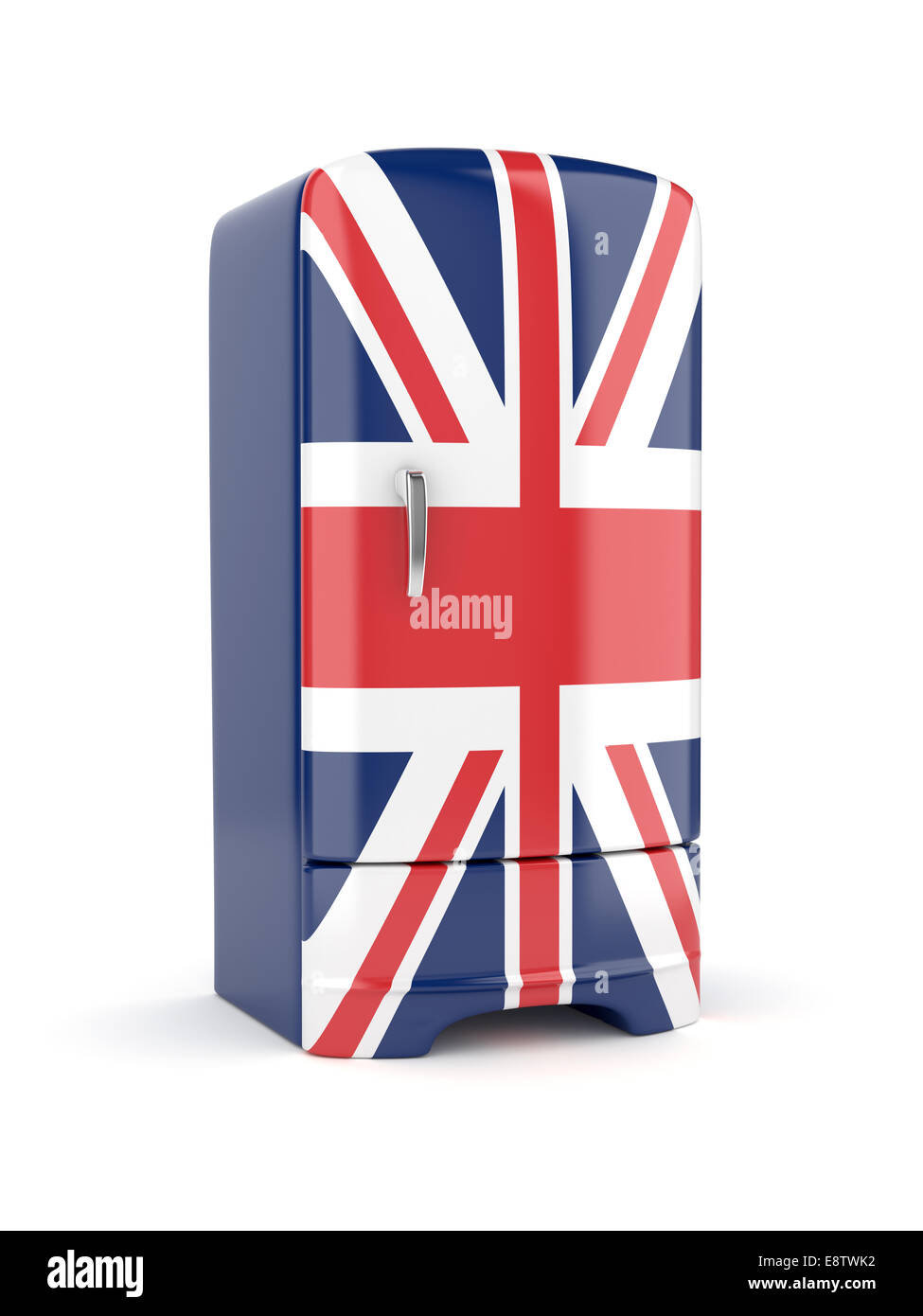3d render of Union Jack flag fridge. Isolated on white background Stock ...