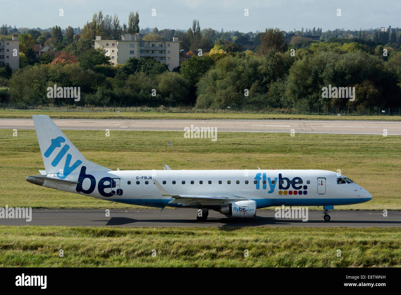 Flybe Embraer ERJ-175 taxiing at Birmingham Airport, UK Stock Photo - Alamy