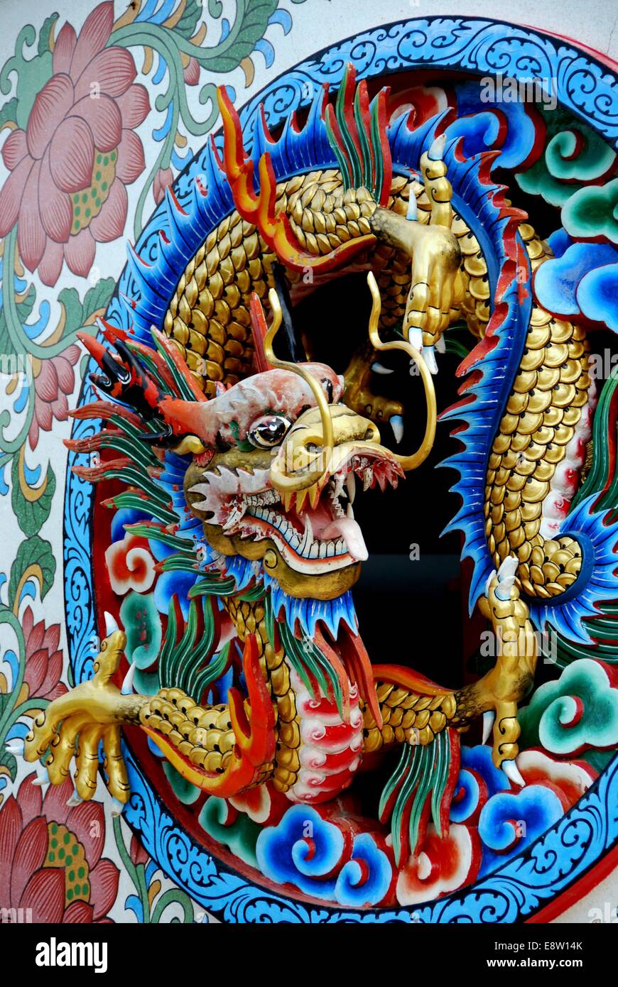 KANCHANABURI, THAILAND: Detail of a colourful dragon at the Qing Shou ...