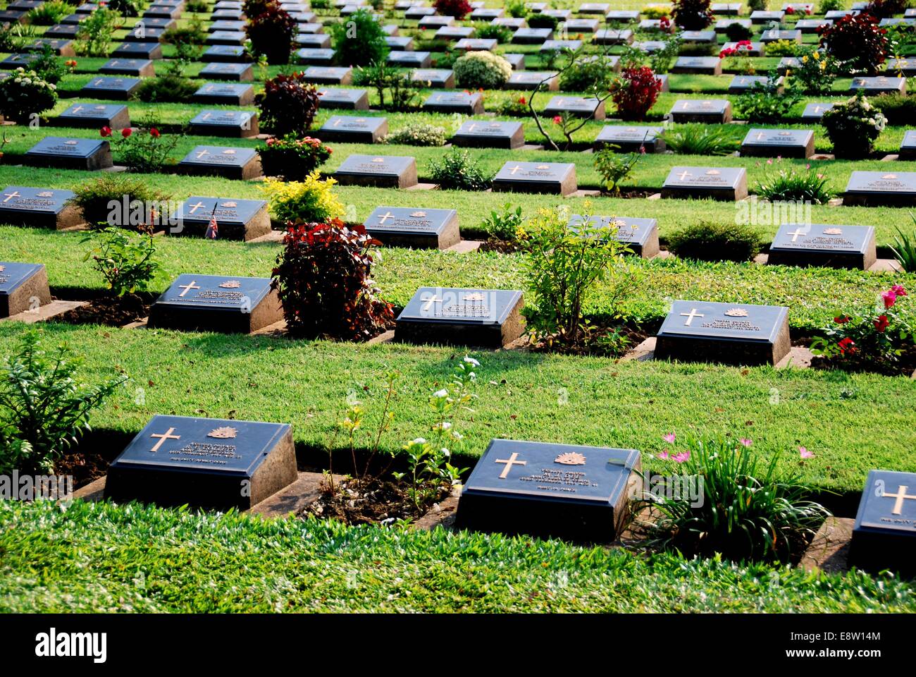 KANCHANABURI, THAILAND: The Kanchanaburi War Cemetery with graves of ...