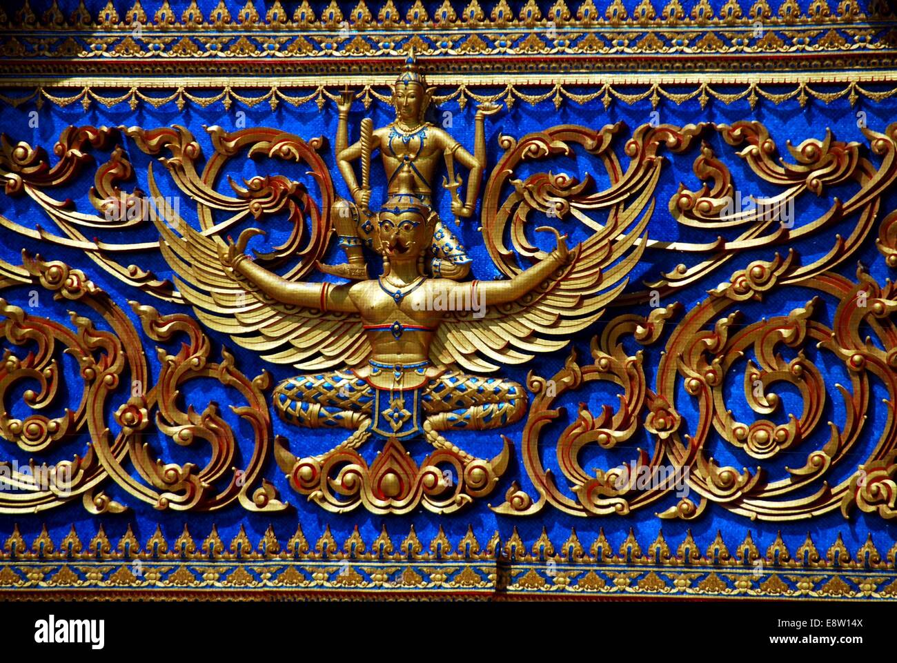 KANCHANABURI, THAILAND: Detail of the immense temple tympanum with ...