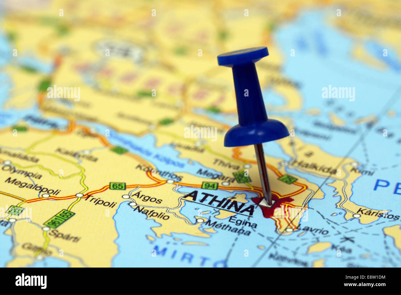 Athens pinned on a map of europe Stock Photo - Alamy