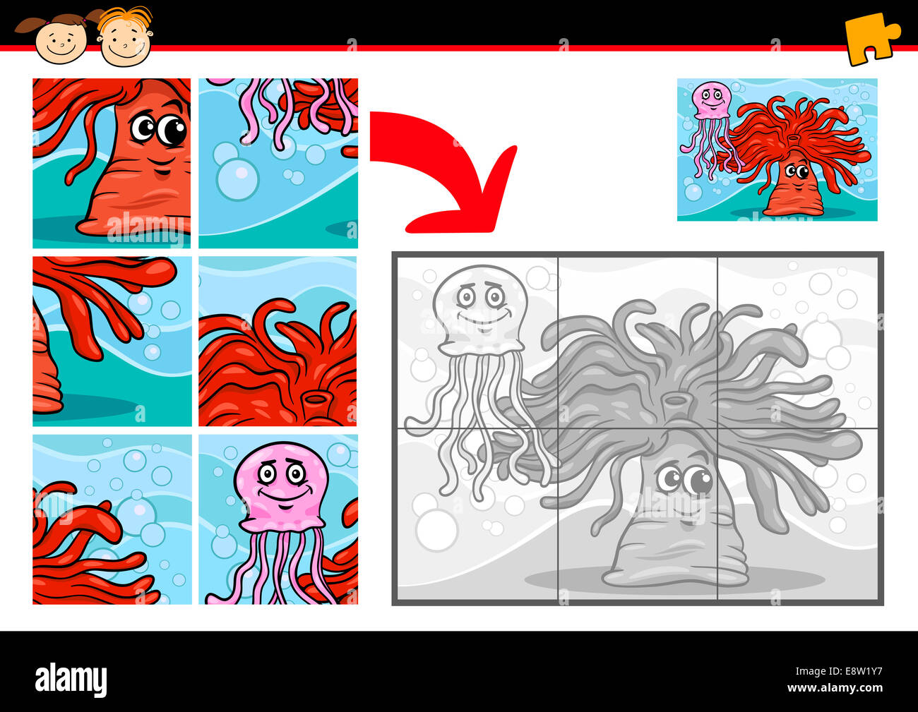 Cartoon Illustration of Education Jigsaw Puzzle Game for Preschool ...