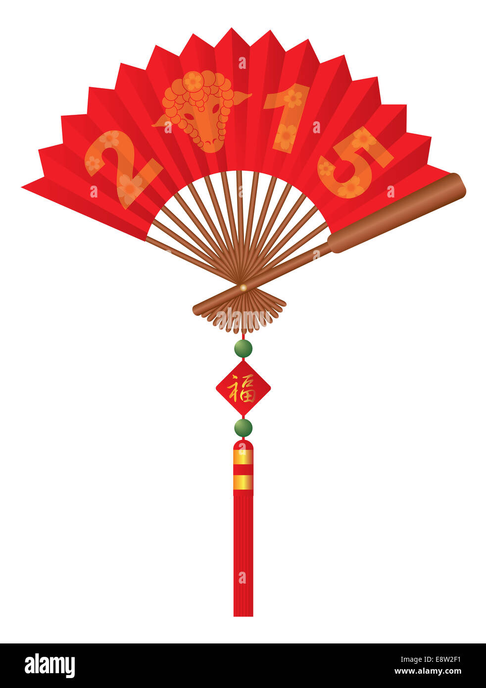 Red Chinese Paper Fan with 2015 Chinese New Year of the Goat Tassel ...