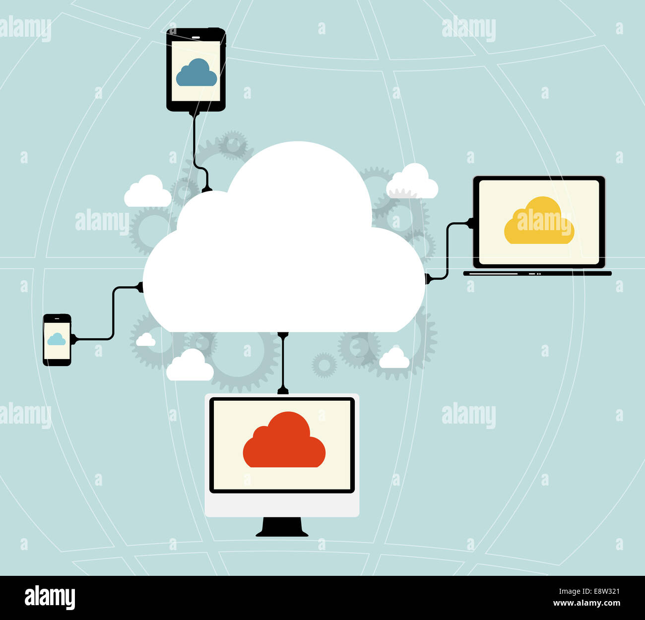 Cloud Computing Concept on Different Electronic Devices. Vector ...
