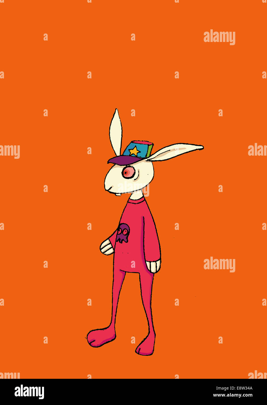 Illustration of a rabbit on a orange background Stock Photo - Alamy
