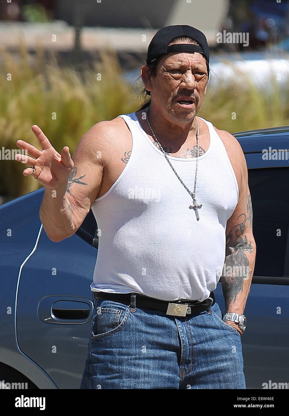 Danny Trejo leaves the studio and stops to pose with a fan Featuring ...