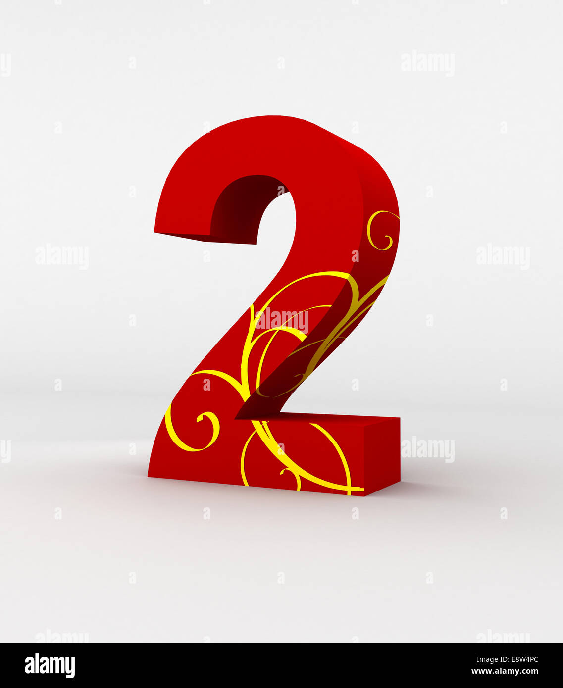 red number 2 decorated by yellow fashion pattern, isolated with white ...