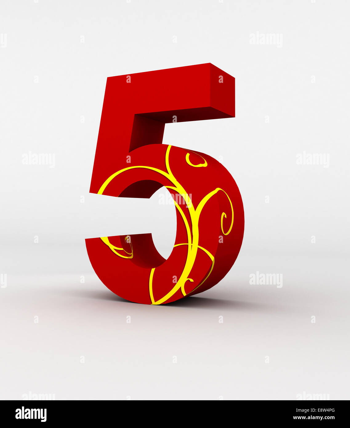 red number 5 decorated by yellow fashion pattern, isolated with white ...