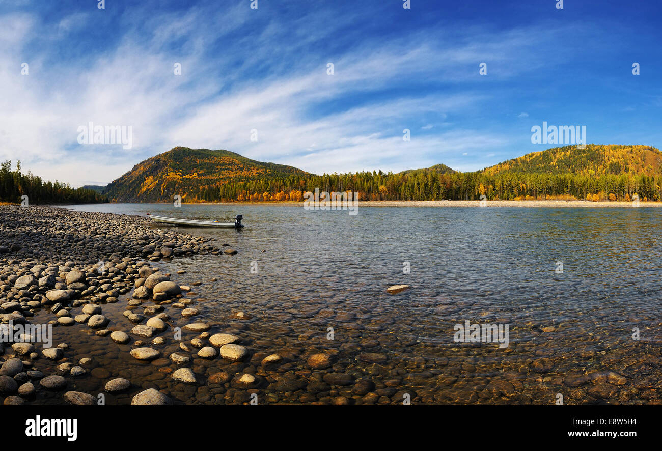 River shoal large mountain river in Eastern Siberia Stock Photo - Alamy