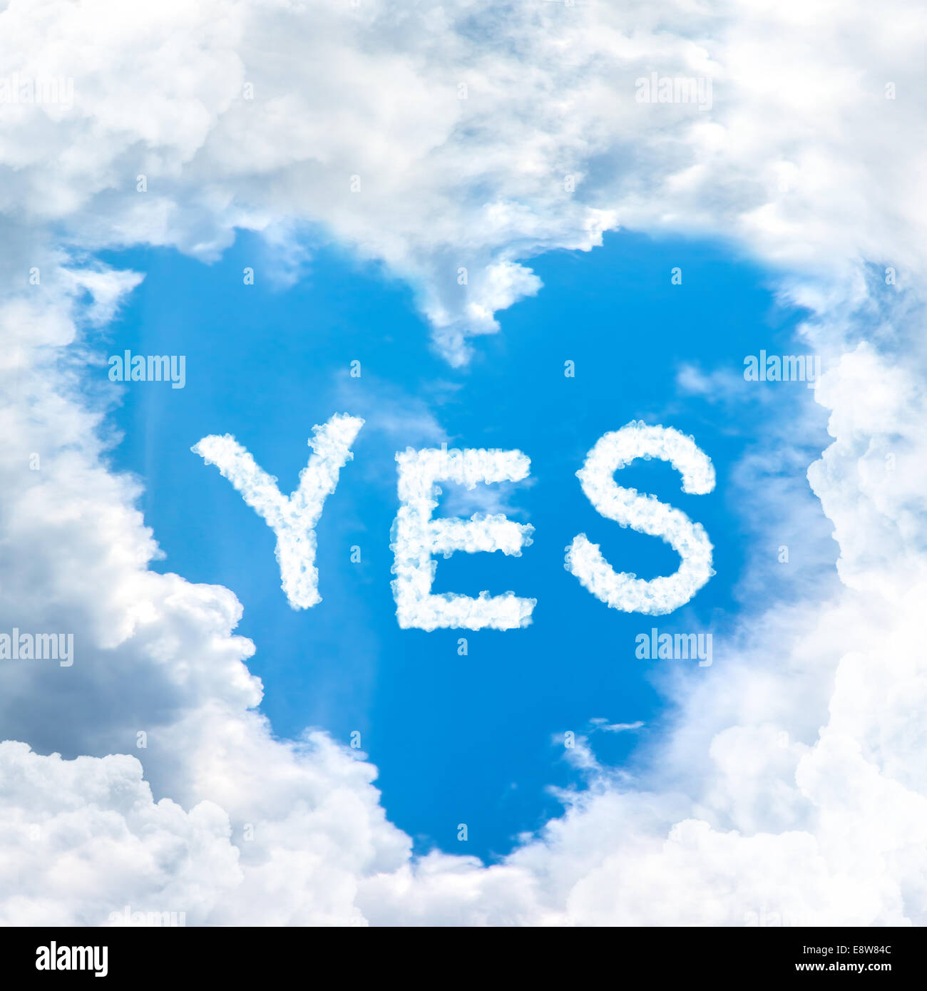 sky cloud say yes concept word inside heart shape Stock Photo - Alamy