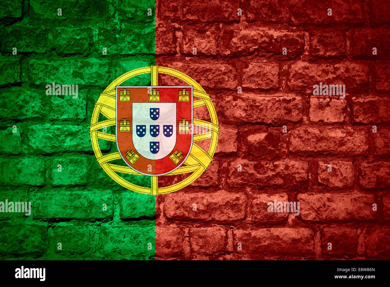 flag of Portugal or Portuguese banner on brick texture Stock Photo - Alamy